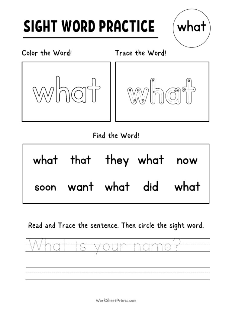 Sight Word Worksheet What | PDF