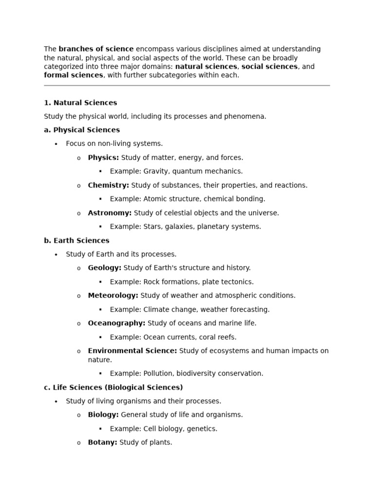 BRANCHES OF SCIENCE | PDF | Science | Natural Sciences