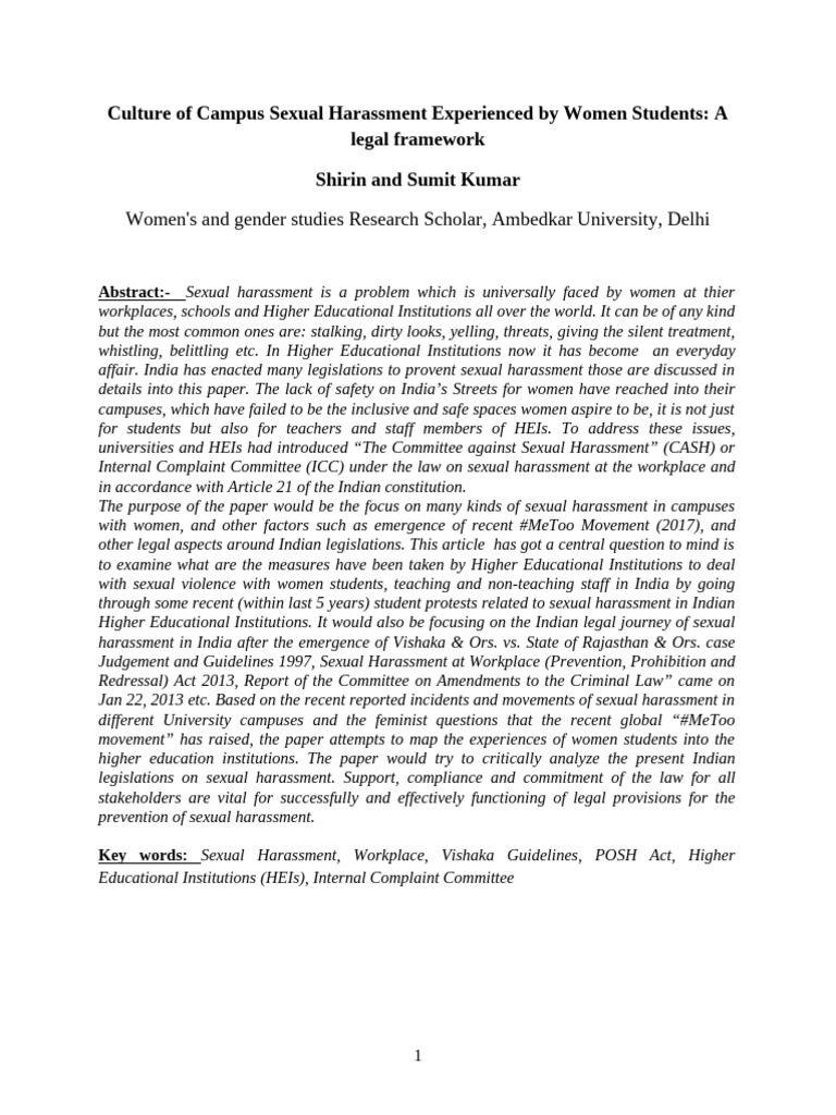 SHIRIN and Sumit Kumar Sexual Harassment in HEI-1 | PDF | Sexual ...