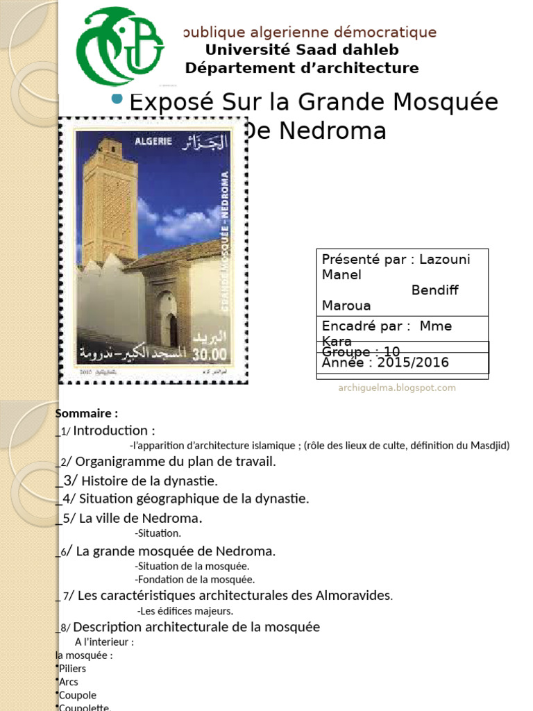 Grande Mosquée de Nedroma : Architecture et Histoire | PDF | Mosquée ...