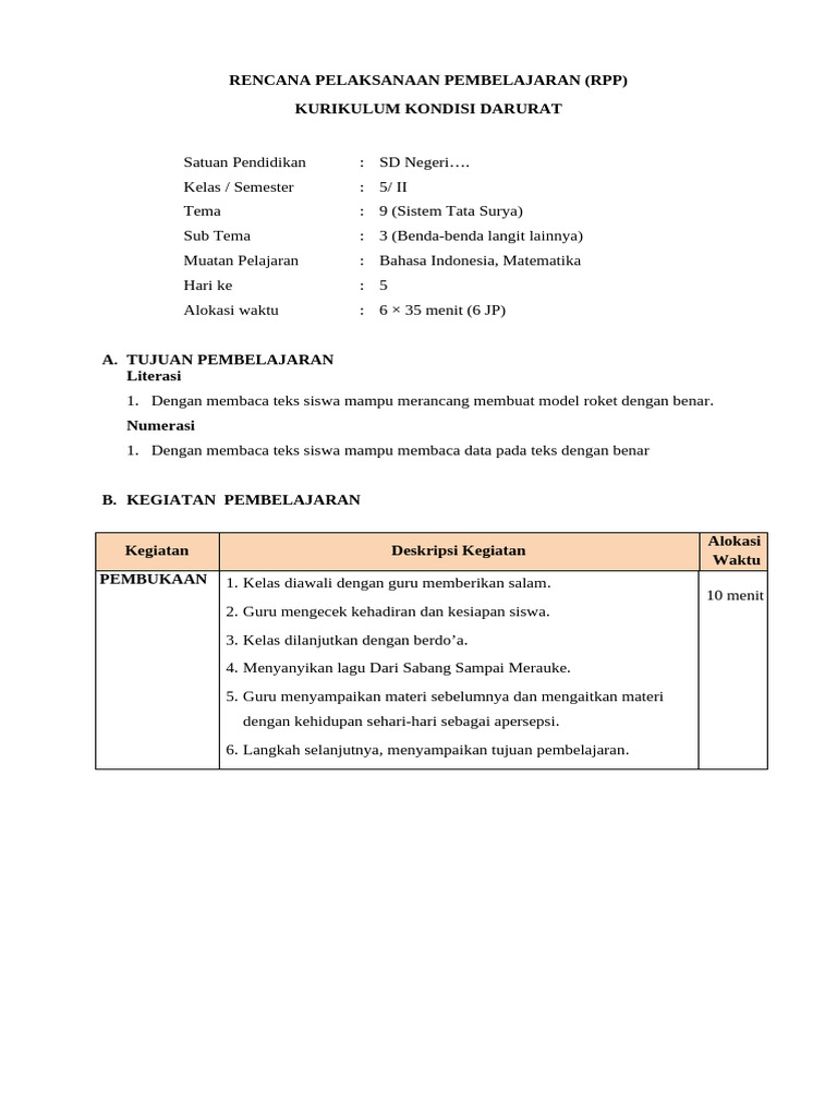 RPP Kelas 5: Sistem Tata Surya | PDF