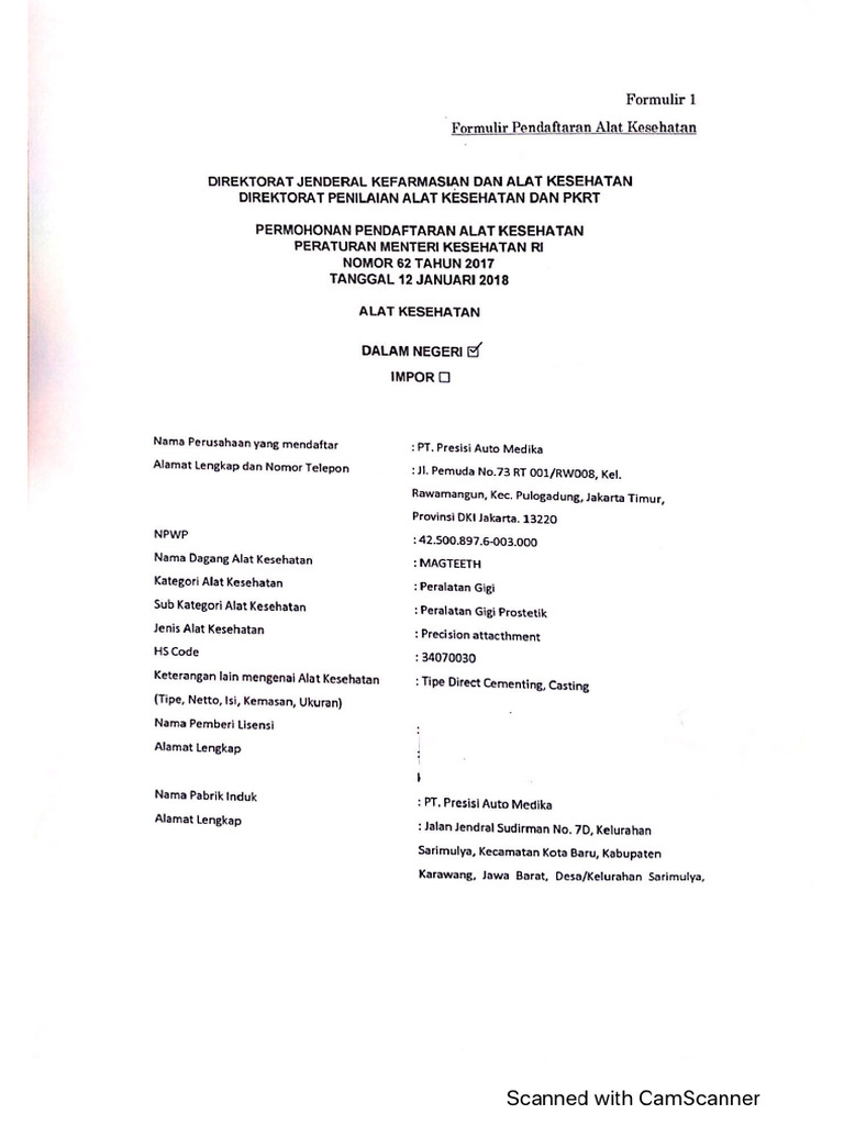 FORMULIR PERMOHONAN IZIN EDAR | PDF