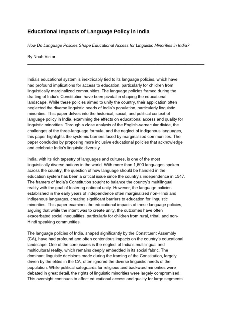 Educational Impacts of Language Policy in India | PDF ...