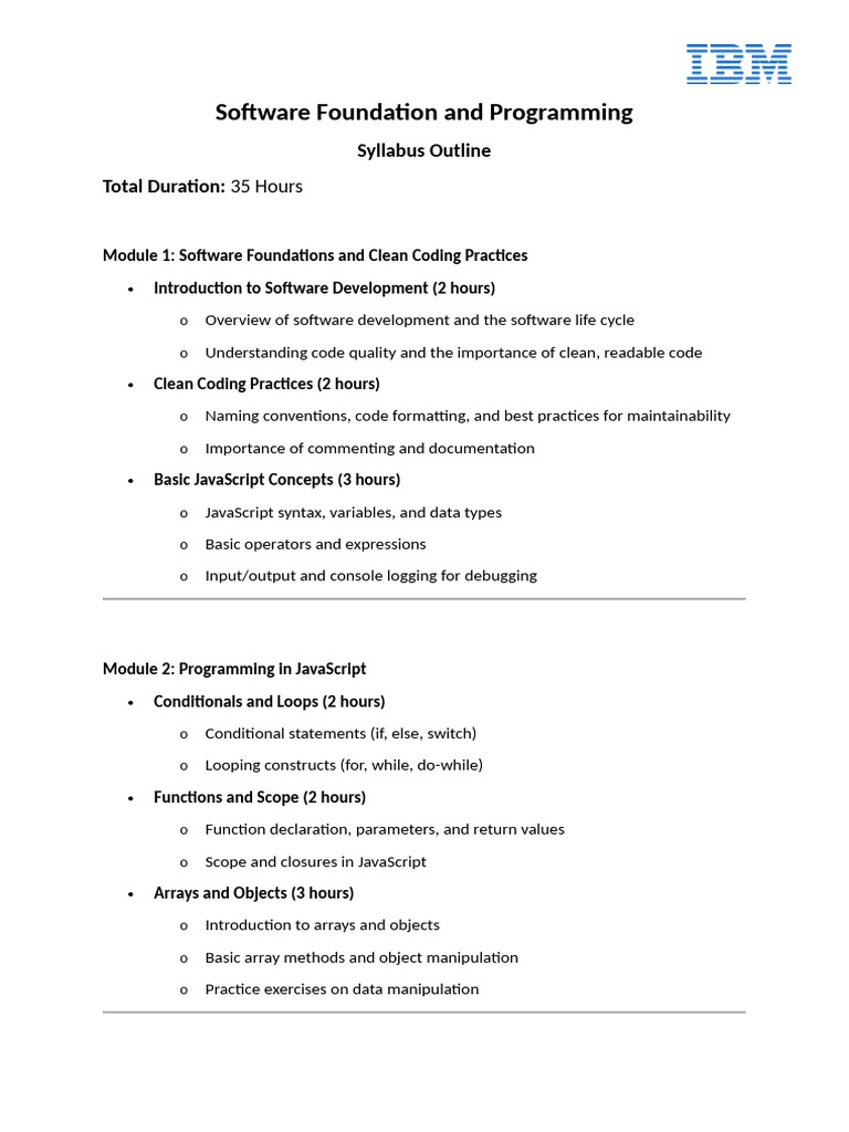 Software Foundation And Programming Course Outline Ai Pdf Java Script Computer Programming 