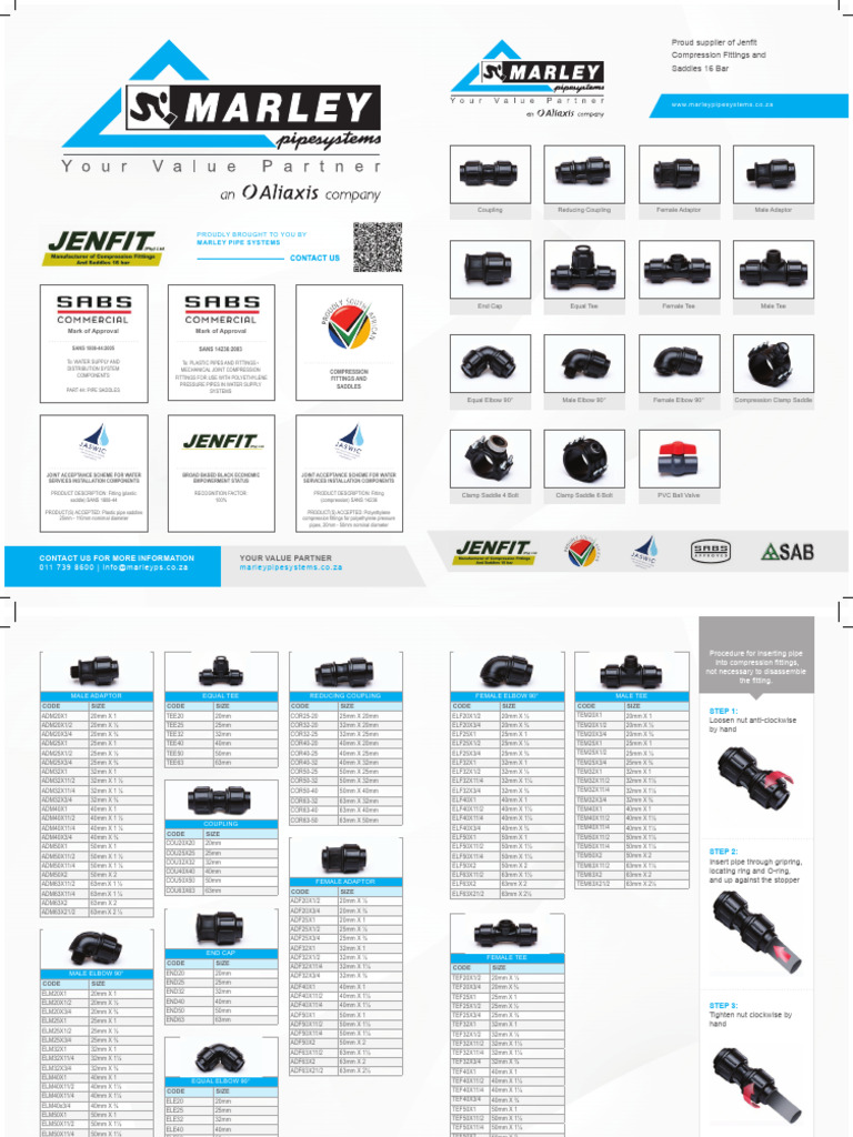 Marley Jenfit Compression Fittings Brochure Print | PDF | Pipe (Fluid ...