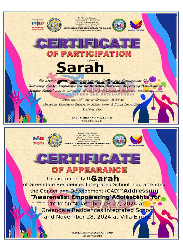 GAD Workshop Certificate for Adolescents | PDF