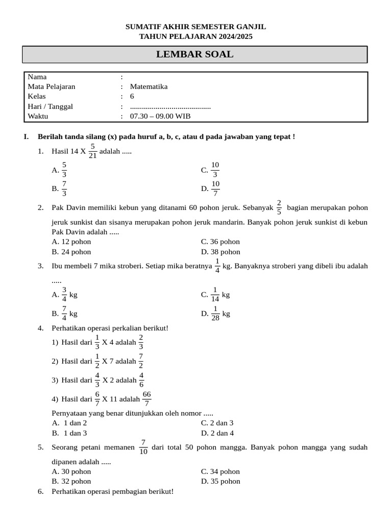 Sumatif Akhir Semester Ganjil Matematika | PDF