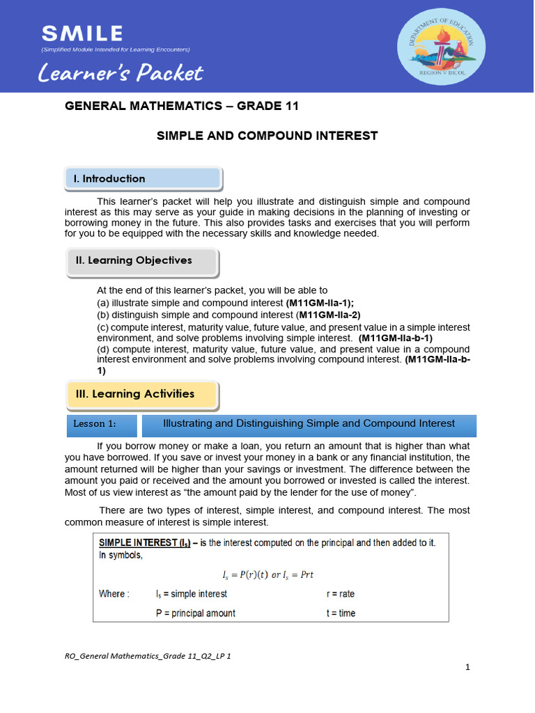 GenMath-LP-Q2-W1-LP1- edit | PDF | Interest | Compound Interest