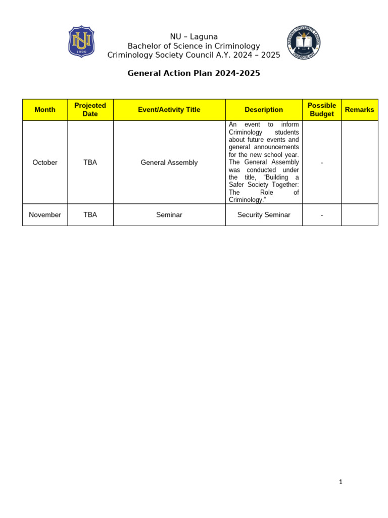 General Plan of Action Rough Format | PDF