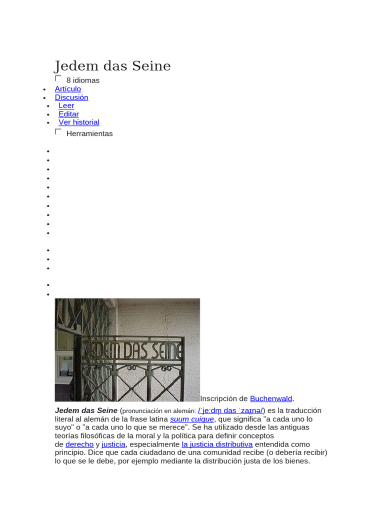 "Controversias de 'Jedem das Seine'" | PDF