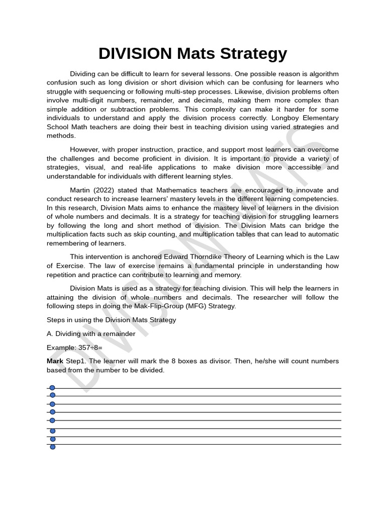 DIVISION Mats Strategy | PDF | Learning | Multiplication