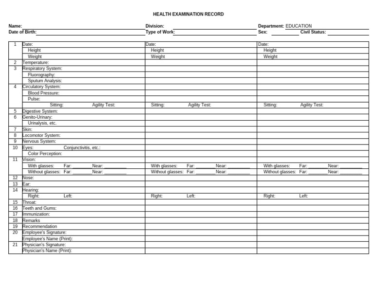 Health Exam Form (1) | PDF