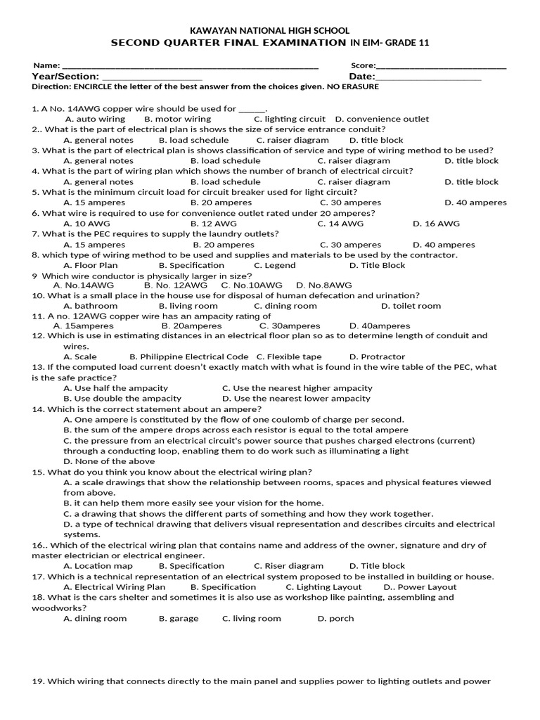 Eim 10 2ND Quarter Final Exam | PDF | Electrical Wiring | Electrical Engineering