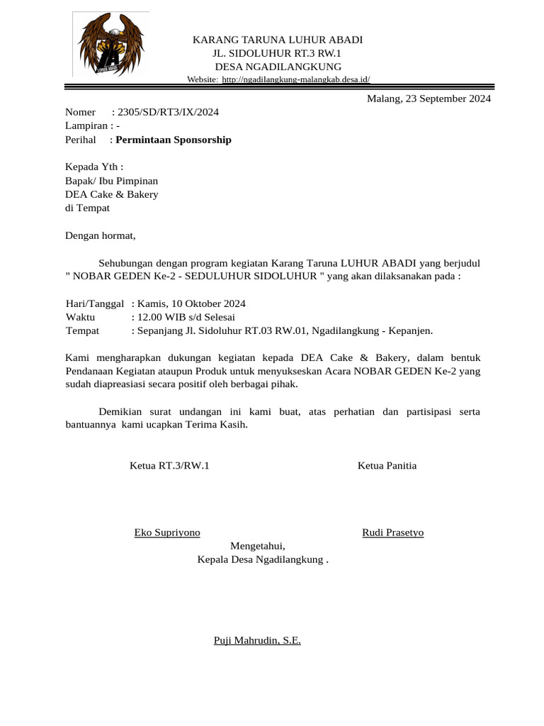 Permintaan Sponsor NOBAR 2024 | PDF