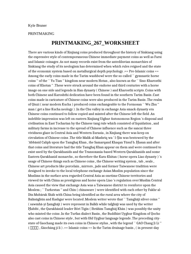 Printmaking 267 Worksheet | PDF | East Asia | China