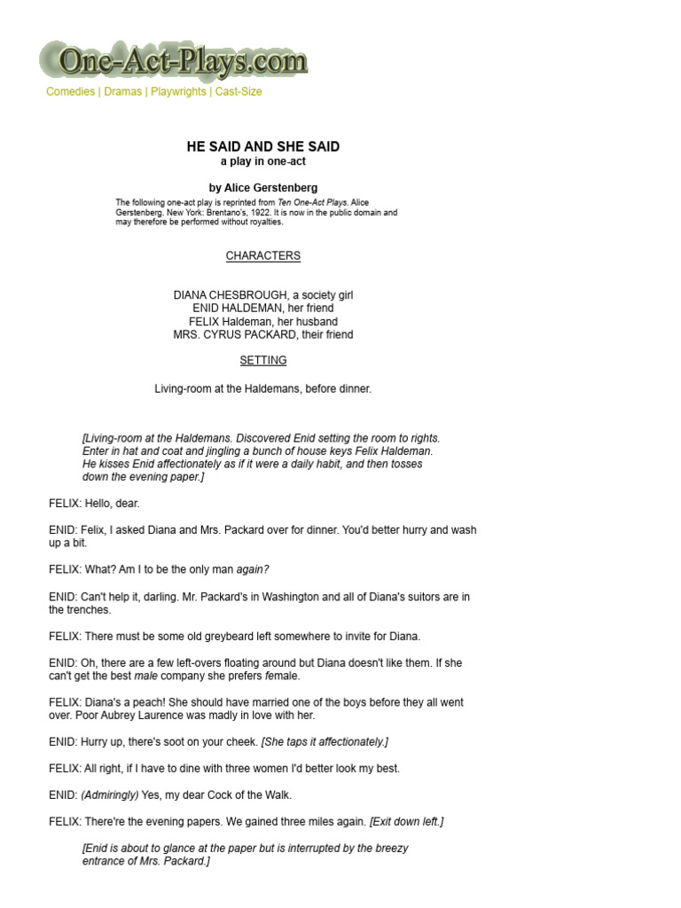 He Said and She Said - A One-Act Play by Alice Gerstenberg | PDF