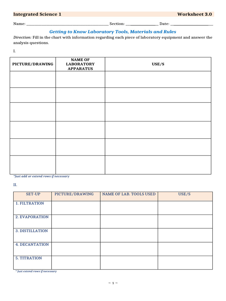 WORKSHEET-LAB.-TOOLS-AND-EQUIPMENTS | PDF | Laboratories