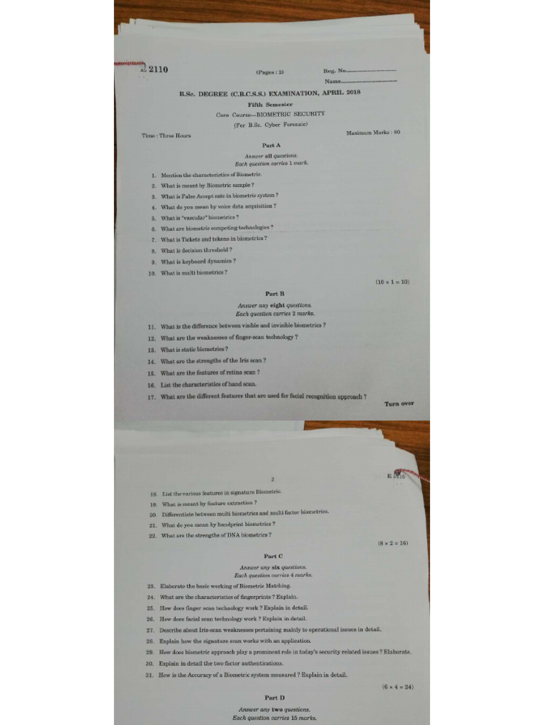 Biometric Security Question Papers | PDF