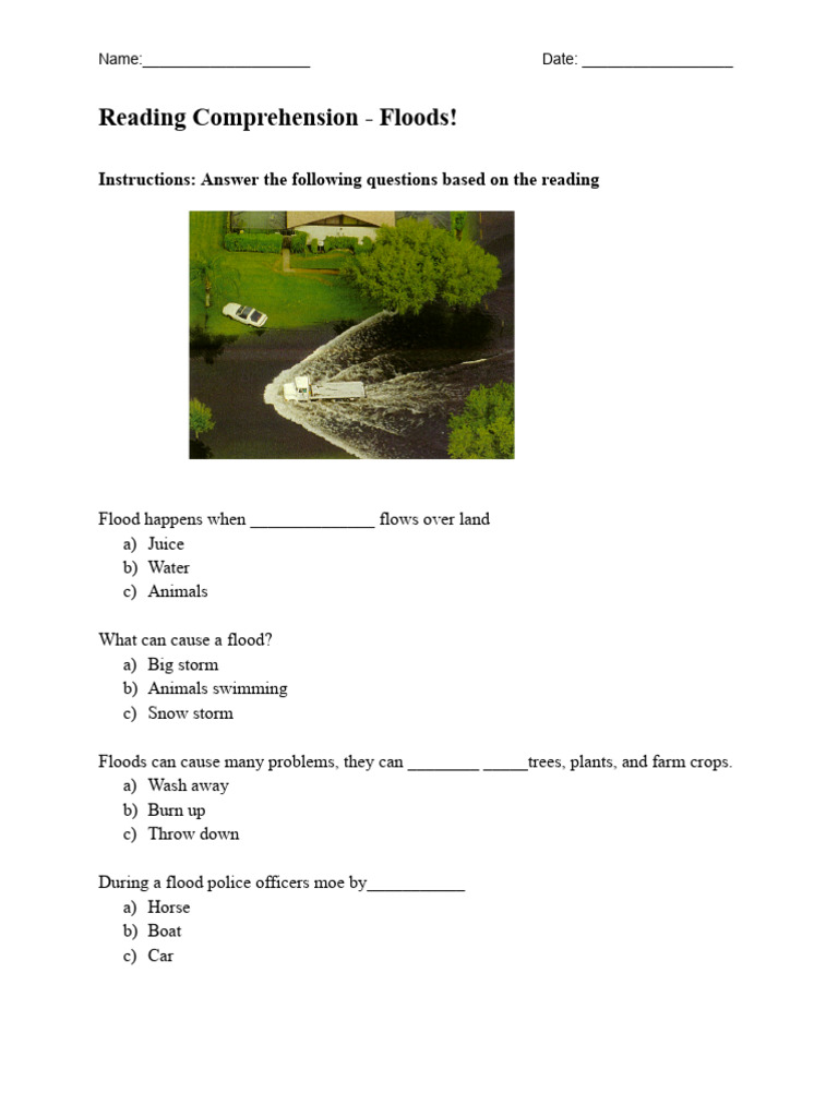 Reading Comprehension - Floods! | PDF