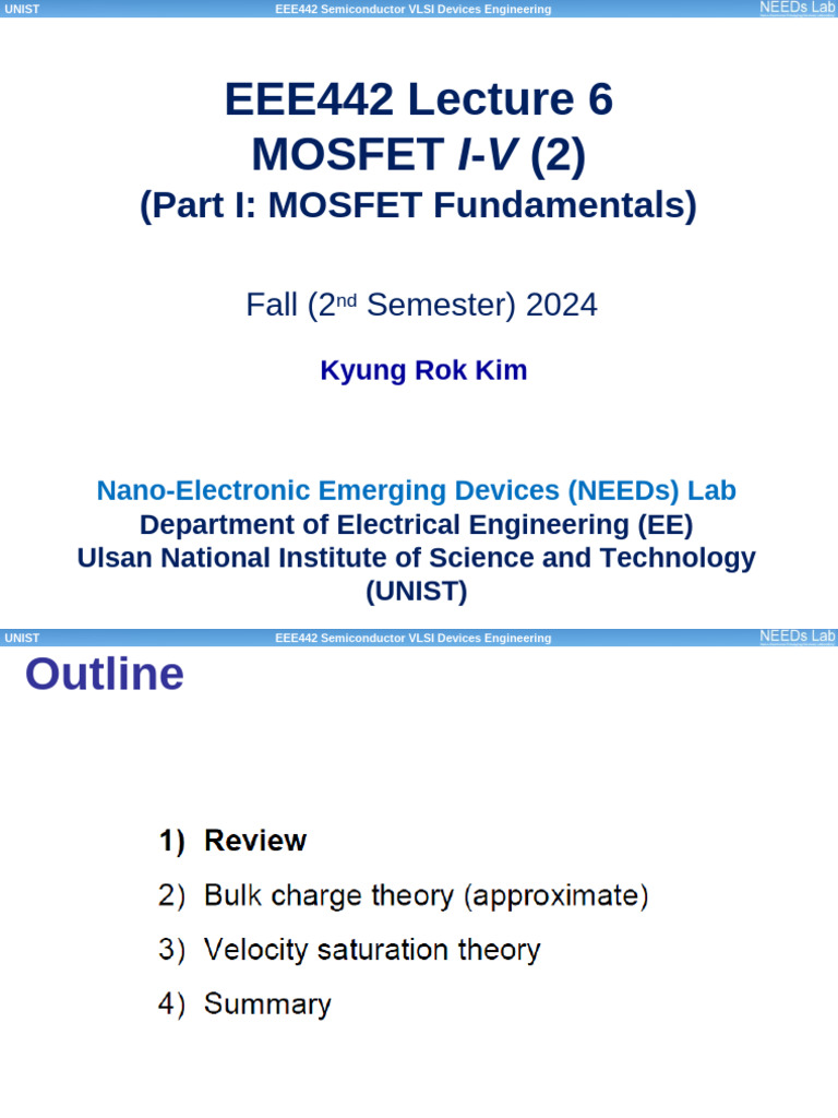 EE442 Lec6 2024 | PDF | Mosfet | Solid State Engineering