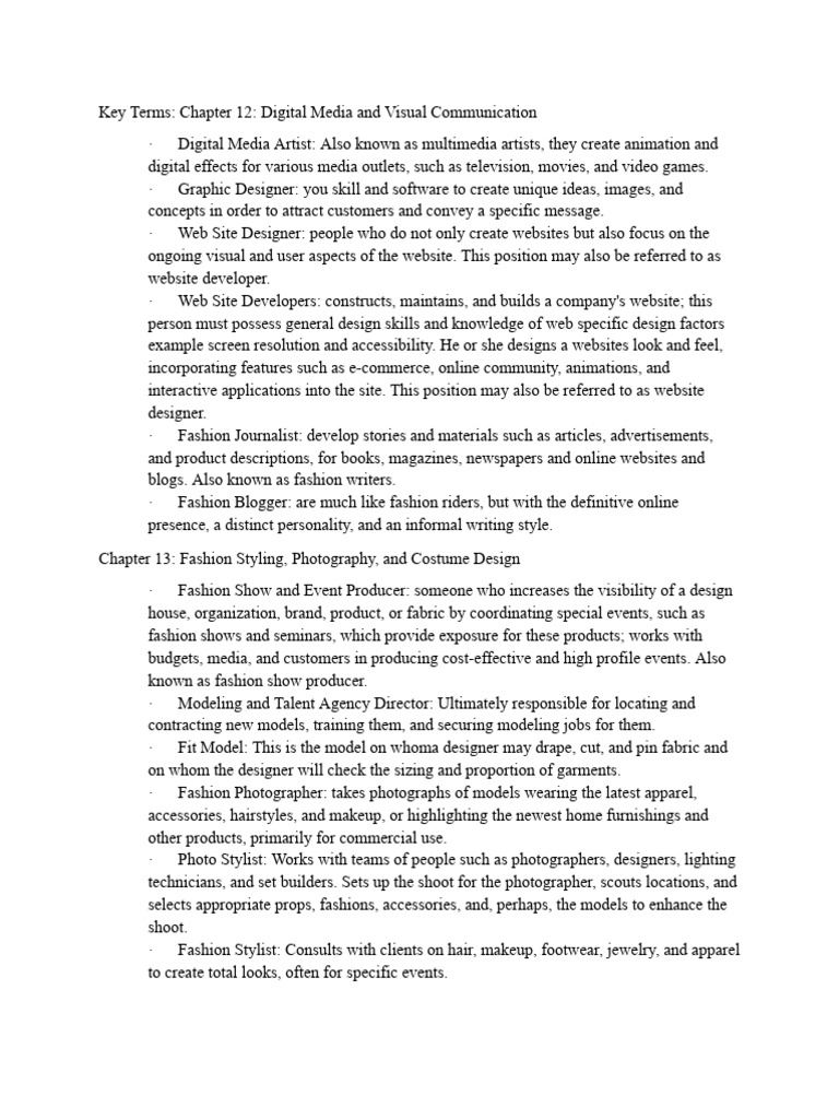 Unit 4- Careers in the Ancillary Businesses- Digital Media, Styling, Education, and Retail ...