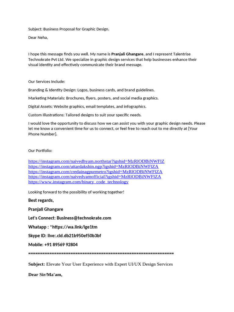 Business Proposal Pranjali | PDF | User Interface | Digital Marketing