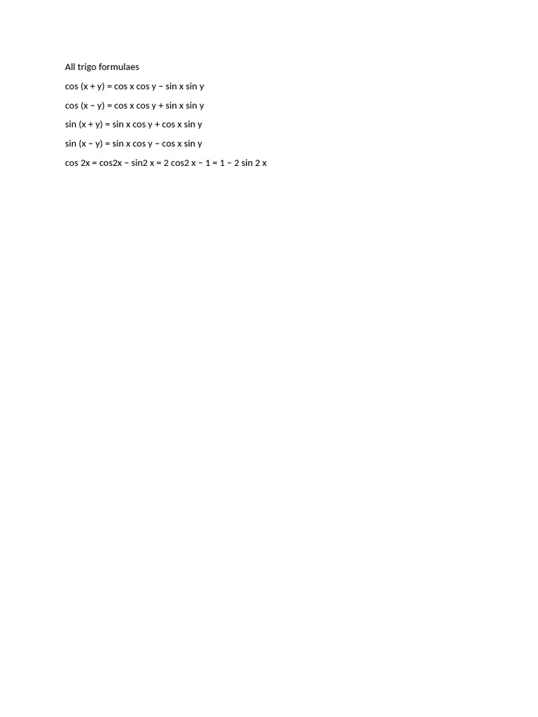All Trigo Formulaes | PDF