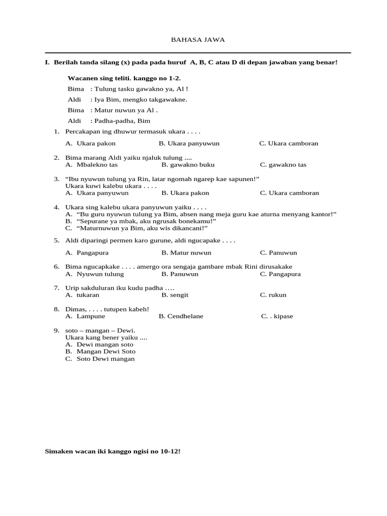 latihan soal Bhs.Jawa genap edit | PDF