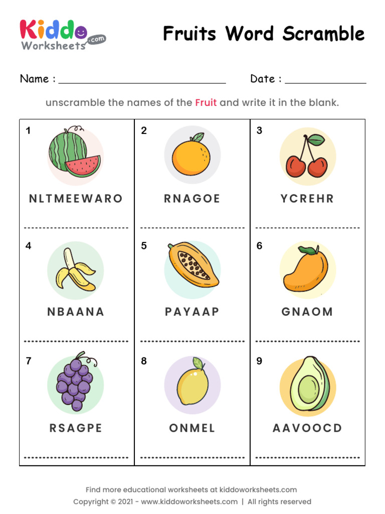 Spelling Word Scramble Fruits Worksheet | PDF