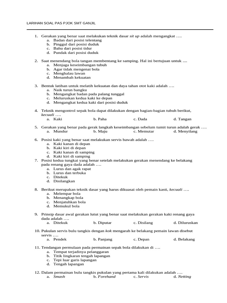 Latihan Soal Mandiri PJOK | PDF