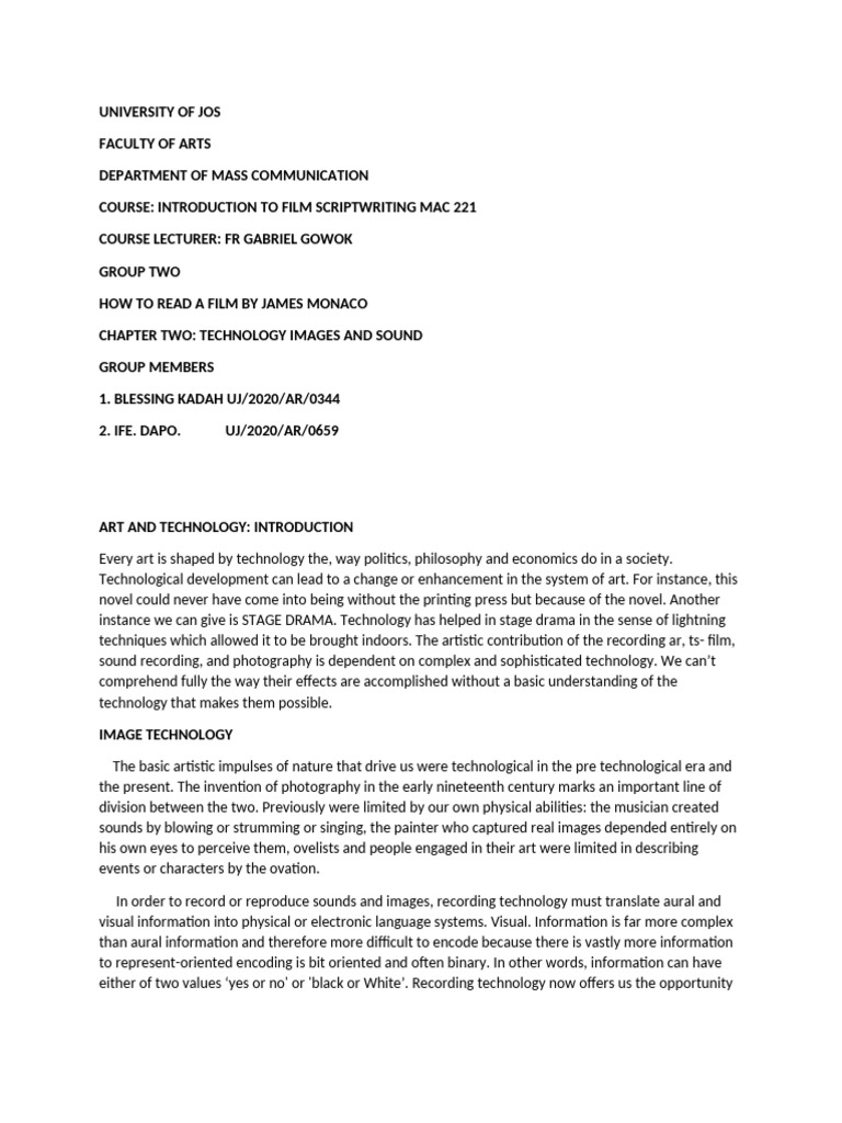 Group One, Film Scriptwriting | PDF | Camera | Shutter Speed