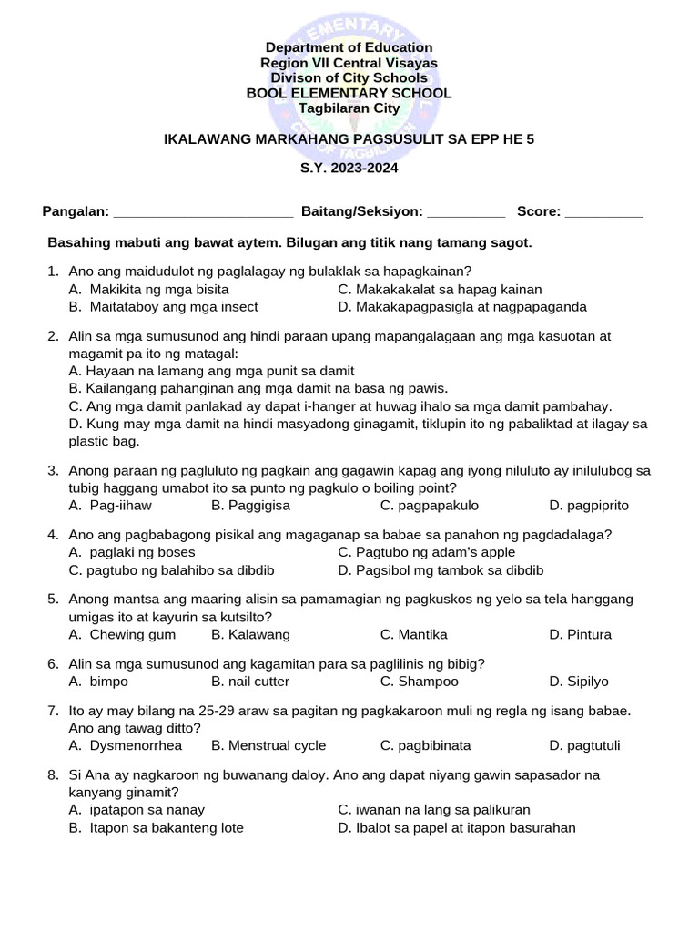 PT - Epp-He 5 - Q1 | PDF
