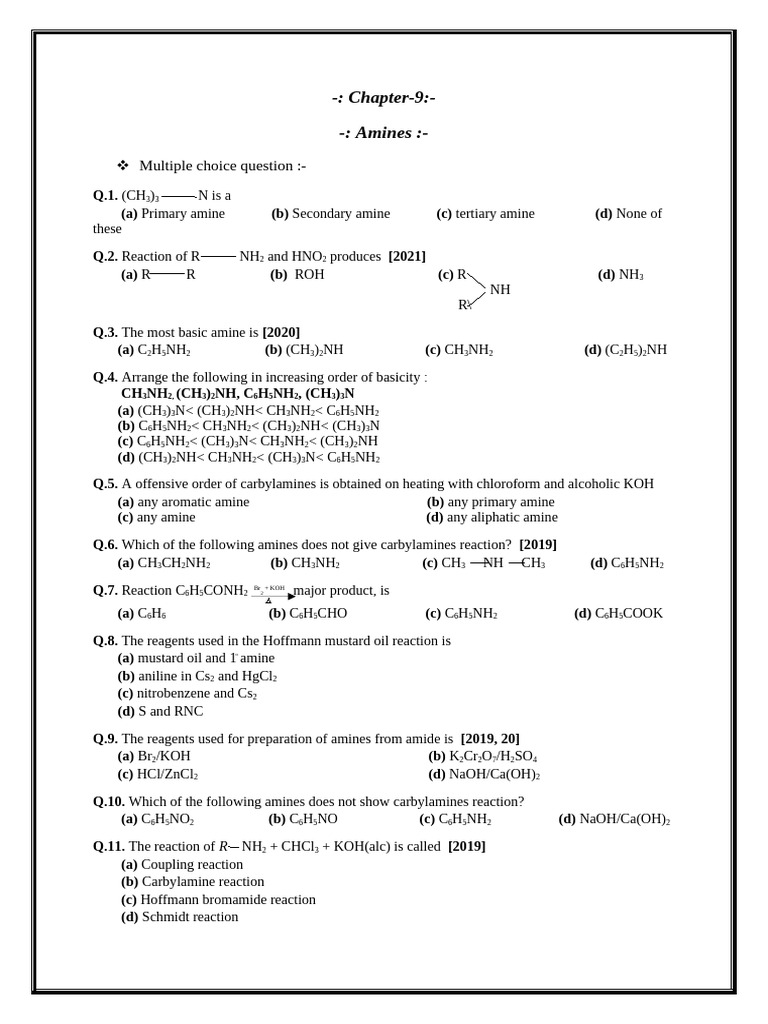 Chemistry Chapter-9 (Amine) (Rajiv) | PDF