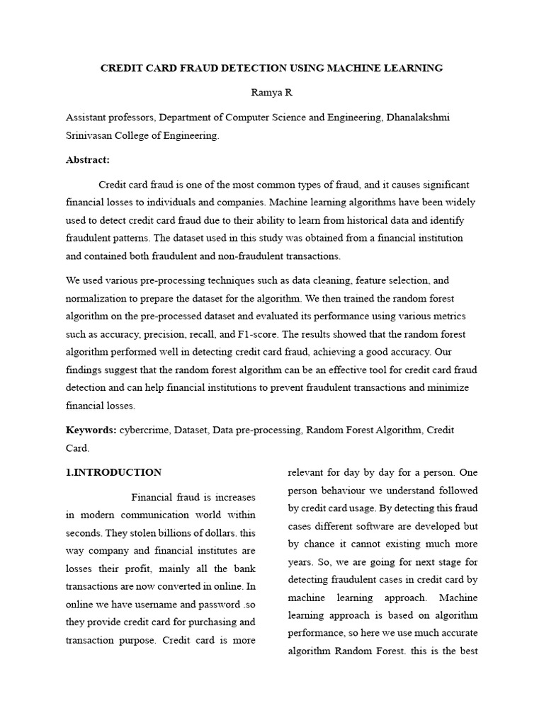 Credit Card Fraud Detection via ML | PDF | Machine Learning | Applied ...