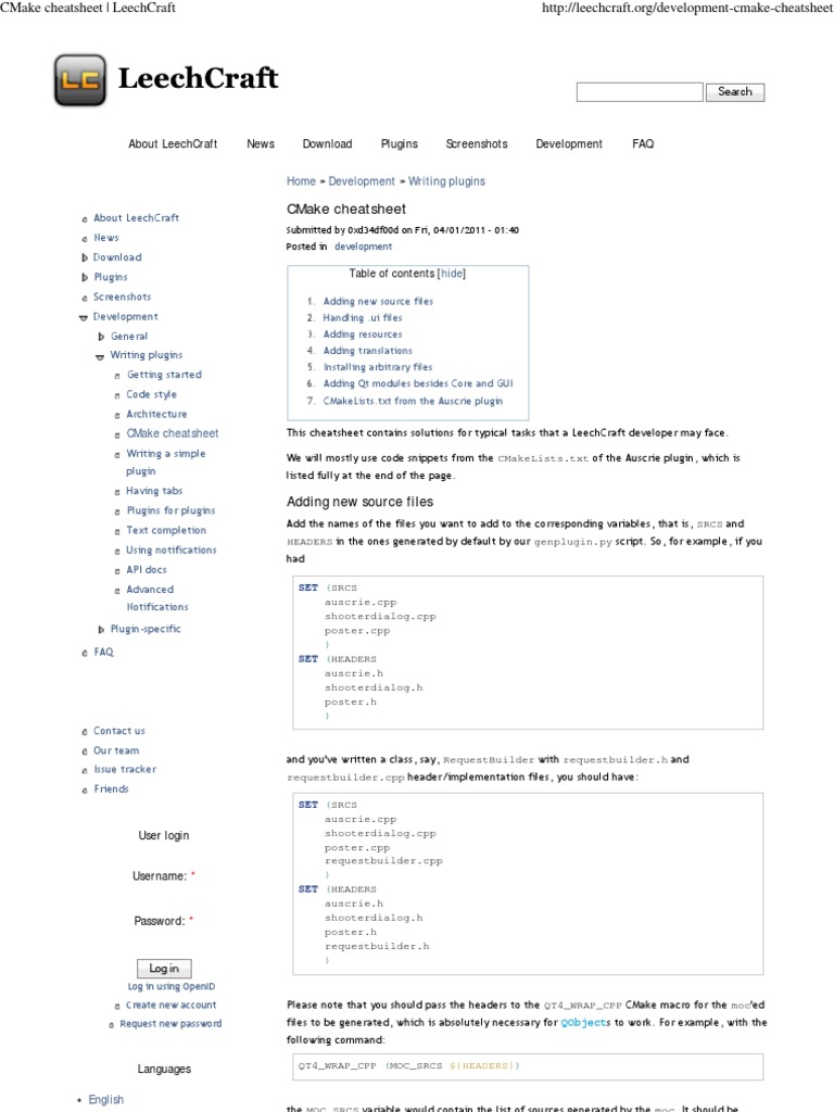 CMake Cheatsheet - Leech Craft | PDF | User (Computing) | Computer ... CMake Cheatsheet - Leech Craft | PDF | User (Computing) | Computer ...