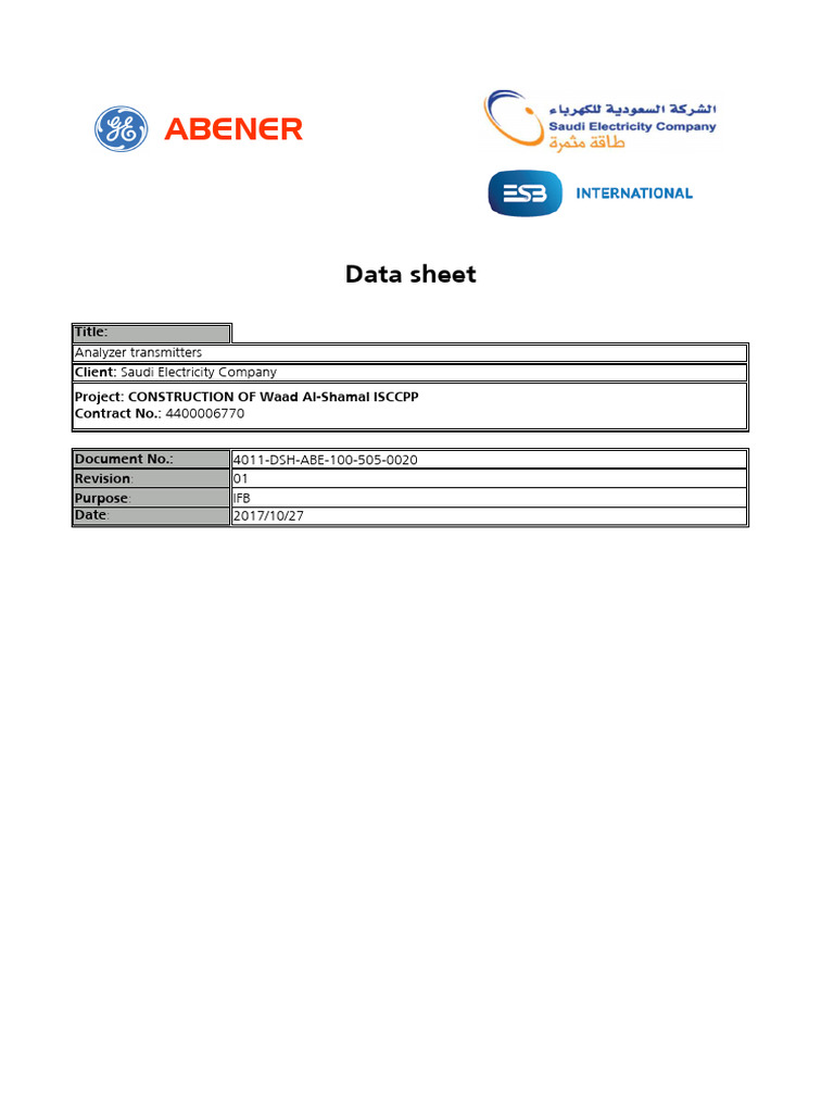 4011-DSH-ABE-100-505-0020_rev01_Analyzers Data Sheet | PDF | Specification (Technical Standard ...