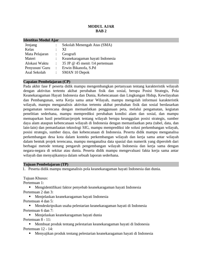 MODUL AJAR GEO_XI BAB 2 | PDF