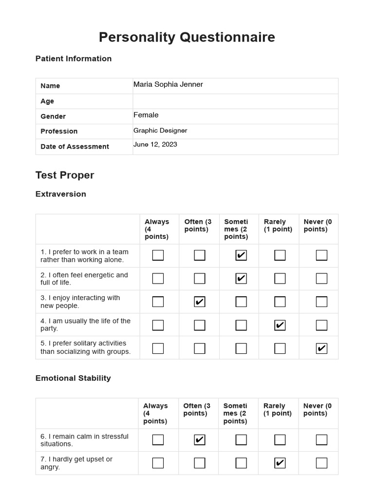 Personality Questionnaire Example | PDF | Extraversion And Introversion ...