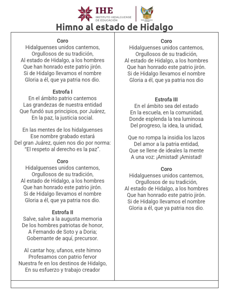 Himno Al Estado de Hidalgo | PDF