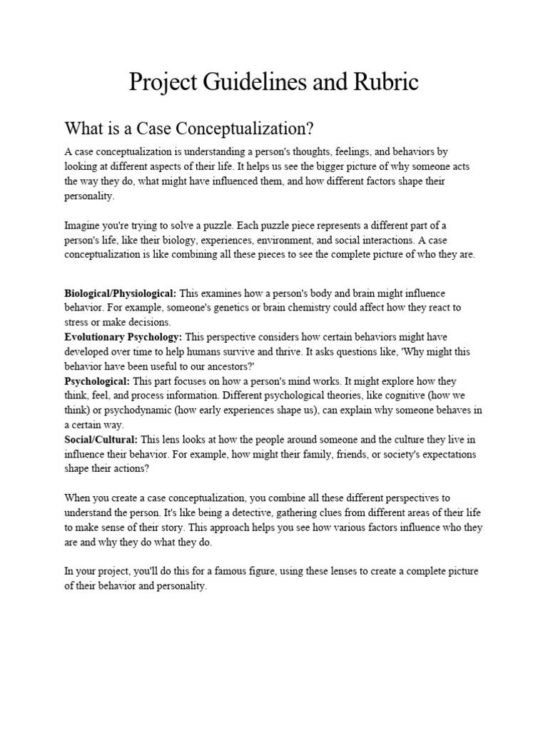 Case Conceptualization Project Guidelines | PDF | Behavior | Psychology