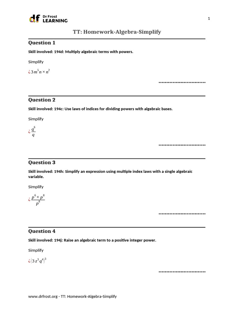 Simplifying Algebraic Expressions | PDF | Mathematics | Mathematical ...