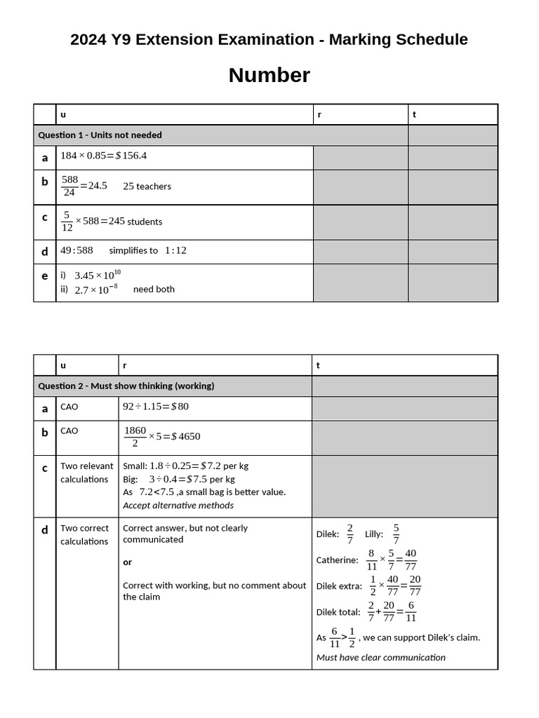 2024 Y9 Extension Exam Marking Guide | PDF | Mathematics | Applied Mathematics
