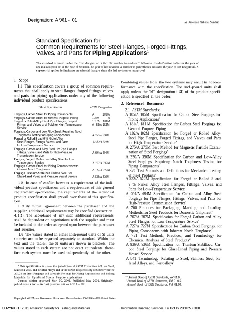 astm-a-961 | PDF | Steel | Pipe (Fluid Conveyance)