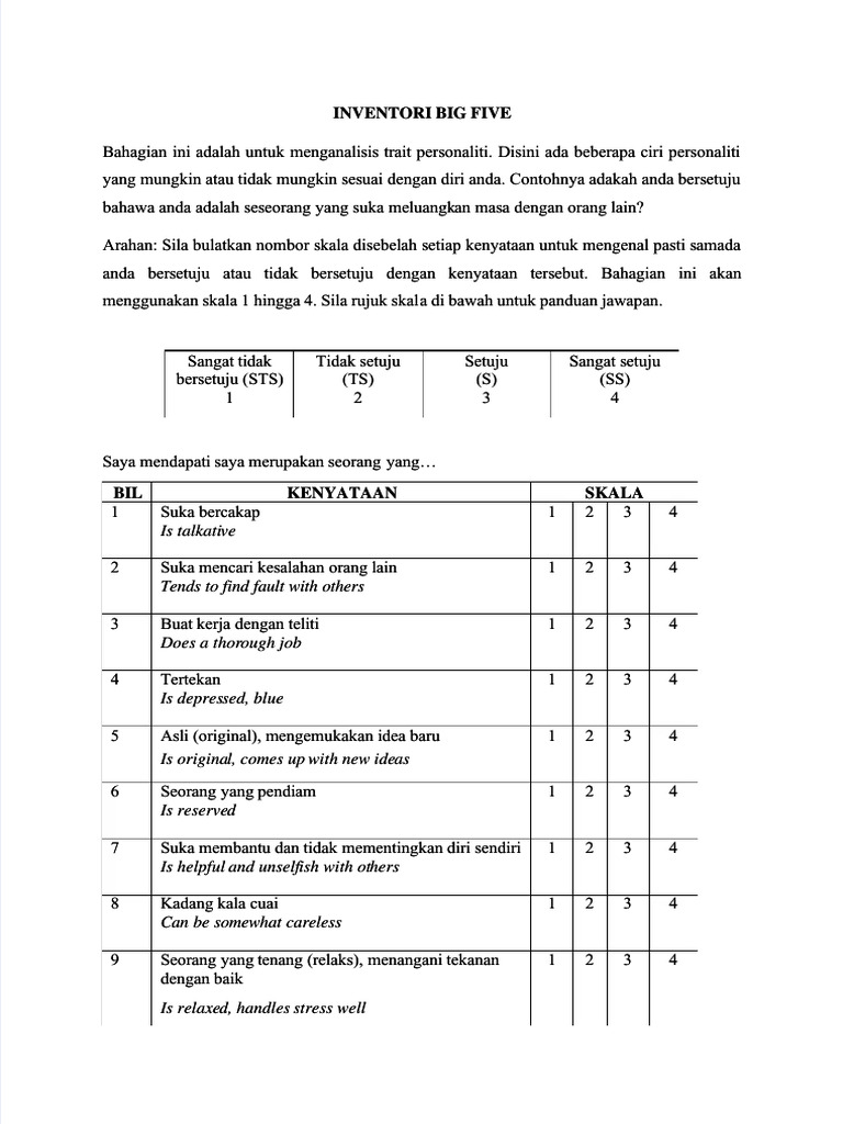 Big Five Inventory | PDF