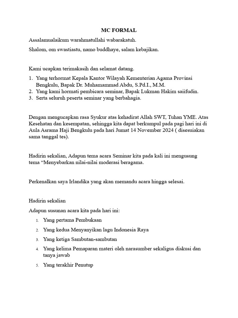Teks MC Formal Fix | PDF