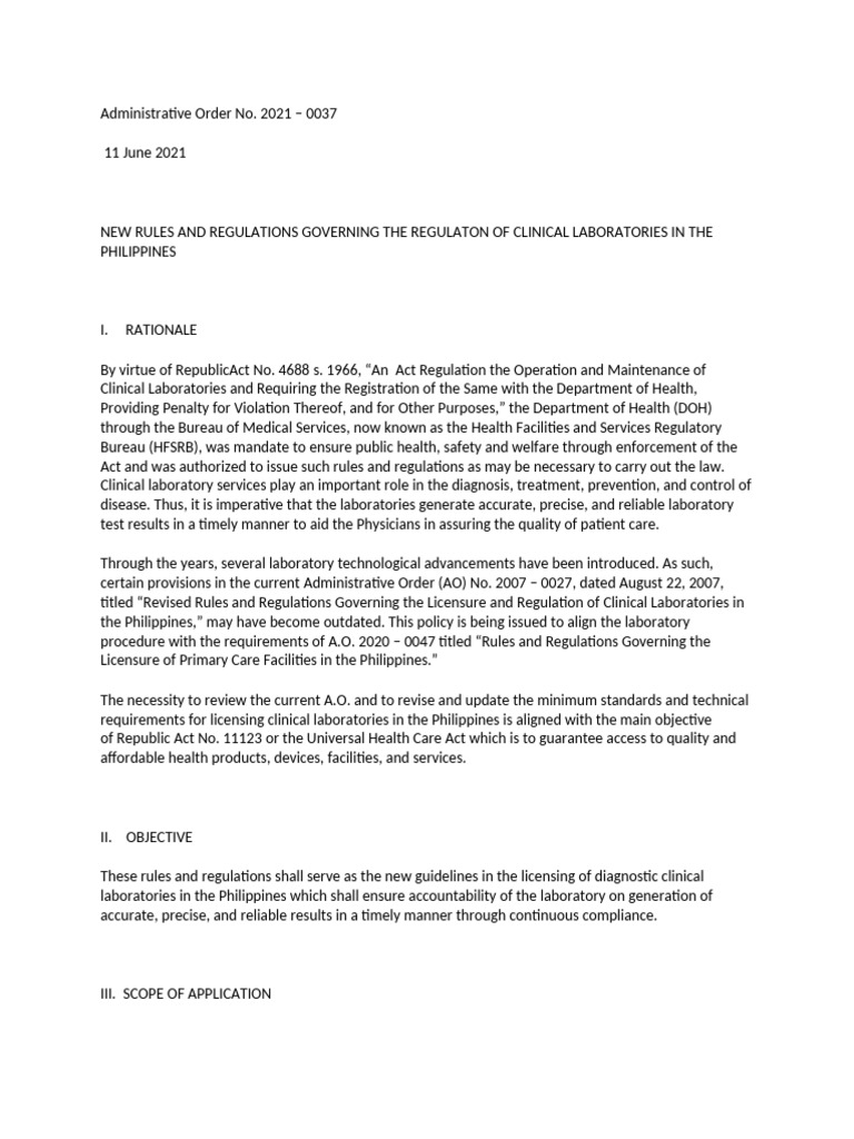 Administrative Order No. 2021 - 0037 | PDF | Pathology | Medicine