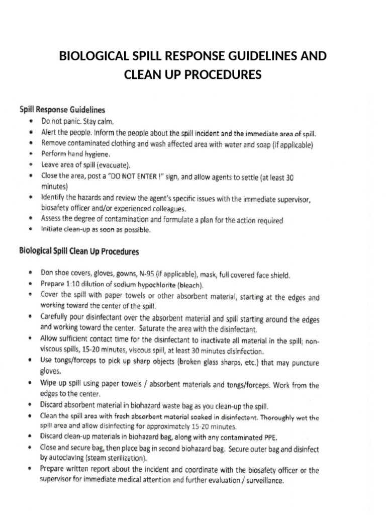 Biological Spill Response Guidelines and Clean Up Procedures | PDF