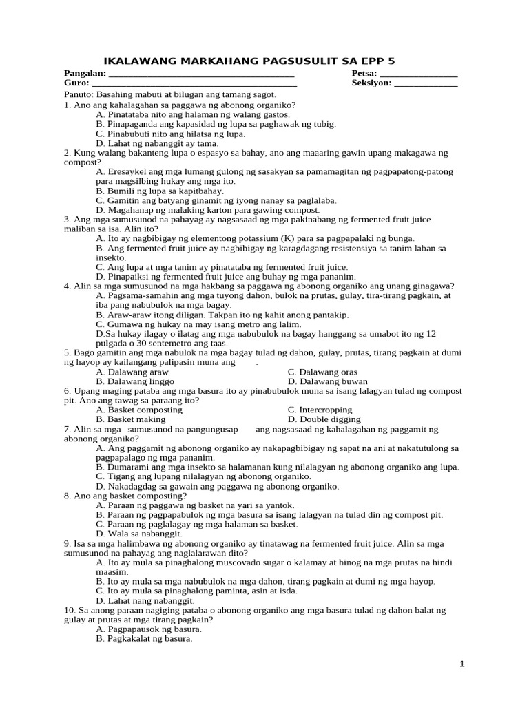 Ikalawang Markahang Pagsusulit Sa Epp 5 | PDF