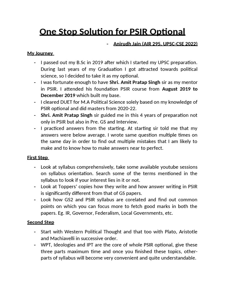 One Stop Solution For PSIR Optional | PDF