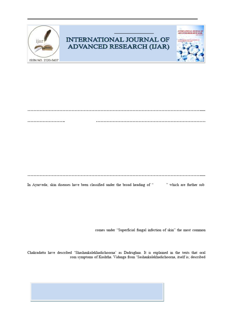 Clinical Study of Efficacy of Shashankhlekhadi Choorna in Kushtha ...